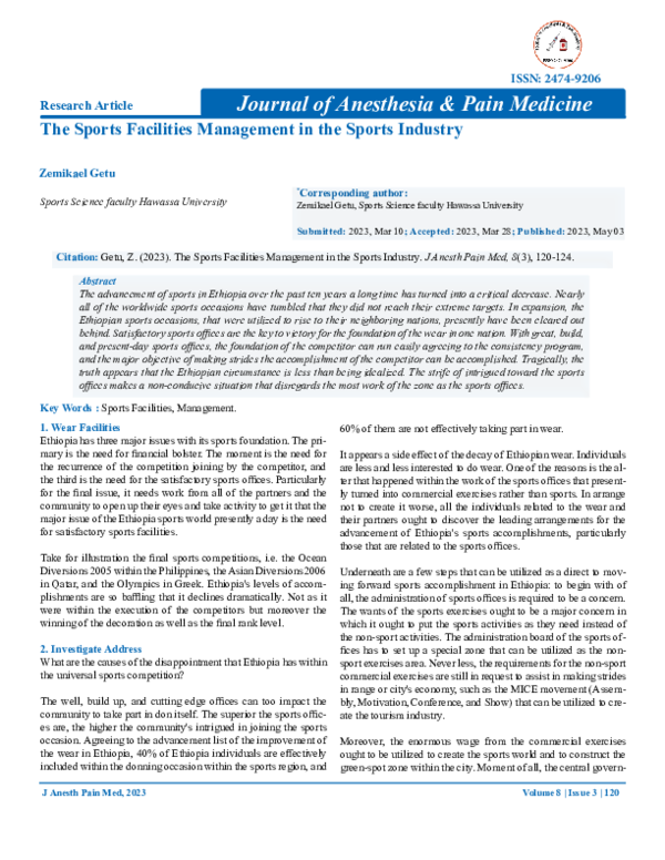 (PDF) The Sports Facilities Management in the Sports Industry Research ...