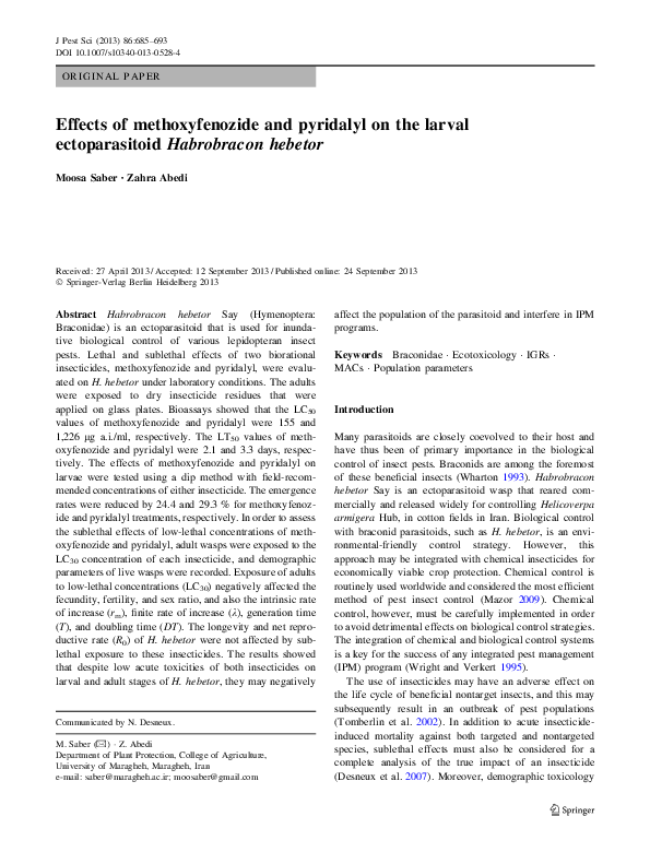 (PDF) Effects of methoxyfenozide and pyridalyl on the larval ...