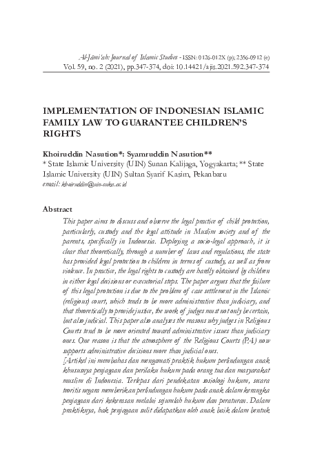 (PDF) Implementation of Indonesian Islamic Family Law to Guarantee Children’s Rights