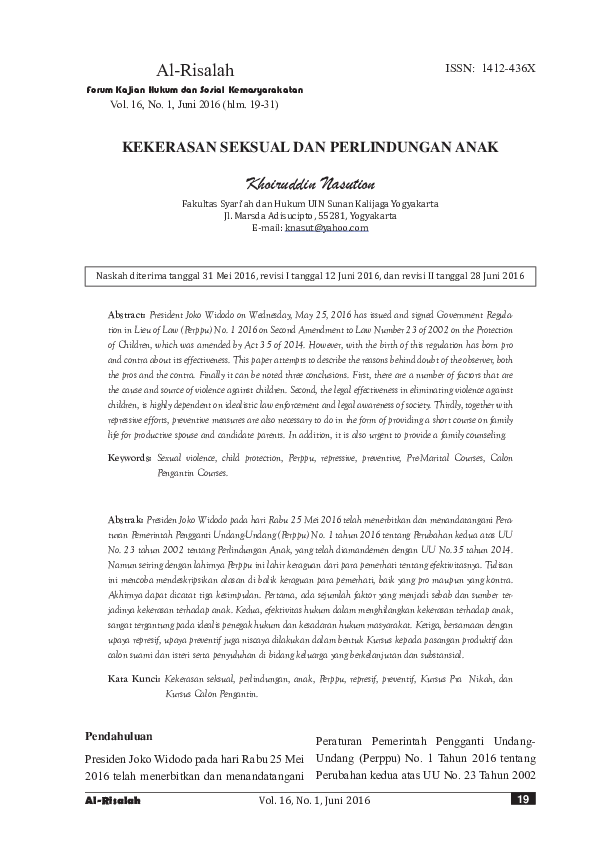 (PDF) Kekerasan Seksual dan Perlindungan Anak