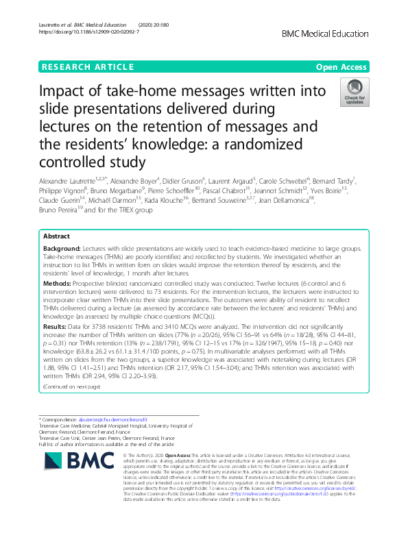 (PDF) Impact of take-home messages written into slide presentations ...