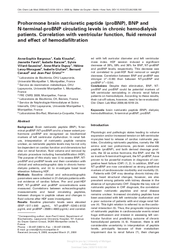 (PDF) Prohormone brain natriuretic peptide (proBNP), BNP and N-terminal ...