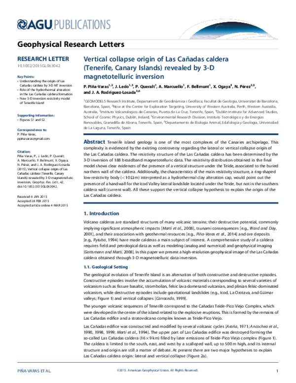 (PDF) Vertical collapse origin of Las Cañadas caldera (Tenerife, Canary ...