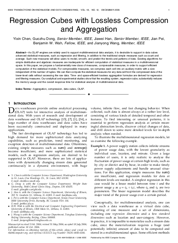 (PDF) Regression Cubes with Lossless Compression and Aggregation