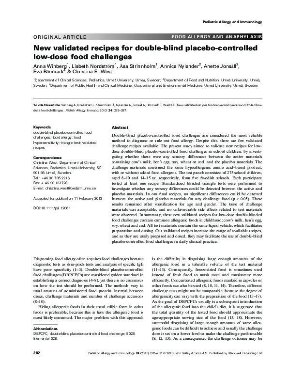(PDF) New validated recipes for double-blind placebo-controlled low ...