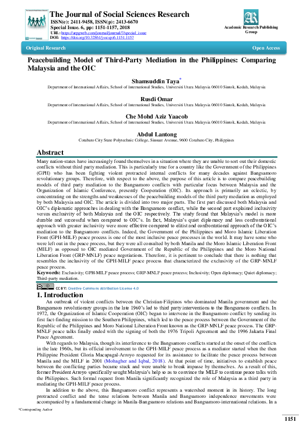 (PDF) Peacebuilding Model of Third-Party Mediation in the Philippines ...