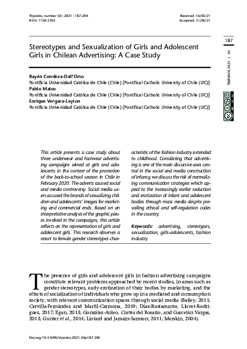 (PDF) Stereotypes and Sexualization of Girls and Adolescent Girls in ...