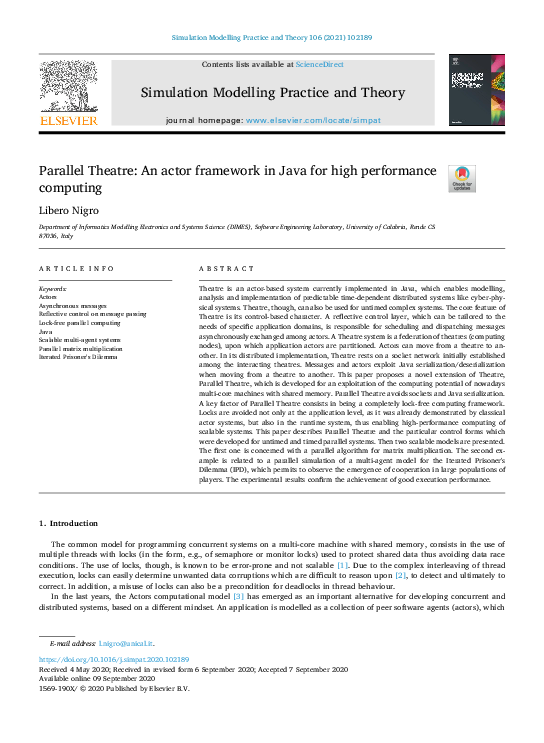 (PDF) Parallel Theatre: An actor framework in Java for high performance computing