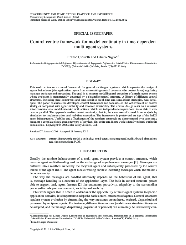 Pdf Control Centric Framework For Model Continuity In Time Dependent Multi Agent Systems