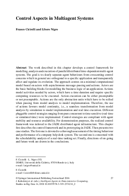 (PDF) Control Aspects in Multiagent Systems