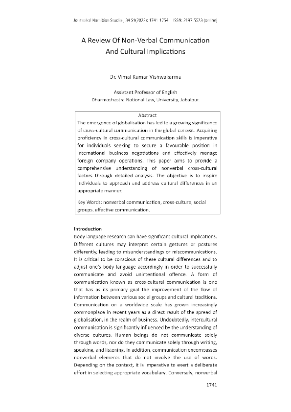 (PDF) A Review of Non-Verbal Communication and Cultural Implications