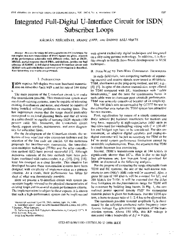 (PDF) Integrated Full-Digital U-Interface Circuit for ISDN Subscriber Loops