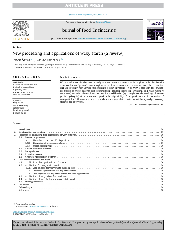 (PDF) New processing and applications of waxy starch (a review)