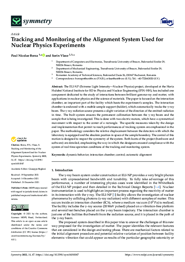 (PDF) Tracking and Monitoring of the Alignment System Used for Nuclear Physics Experiments