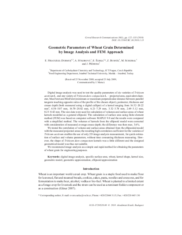 (PDF) Geometric parameters of wheat grain determined by image analysis and FEM approach