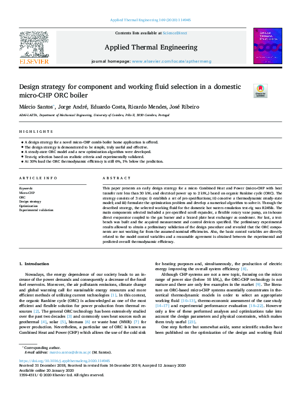 Pdf Design Strategy For Component And Working Fluid Selection In A Domestic Micro Chp Orc
