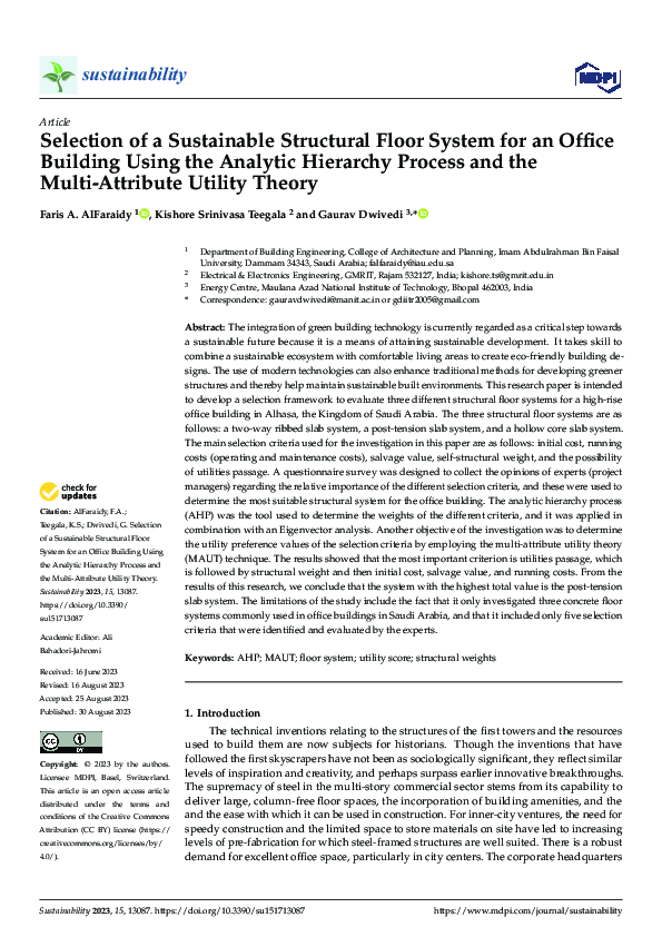 (PDF) Selection of a Sustainable Structural Floor System for an Office Building Using the ...