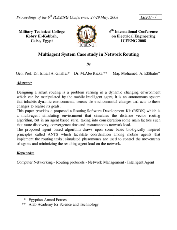 (PDF) Multiagent System Case study in Network Routing