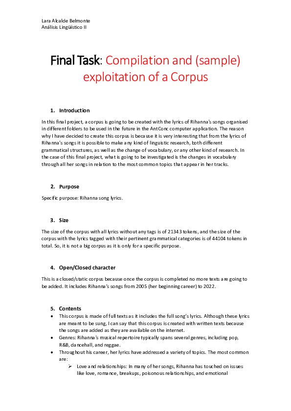 (PDF) Compilation and (sample) exploitation of a Corpus