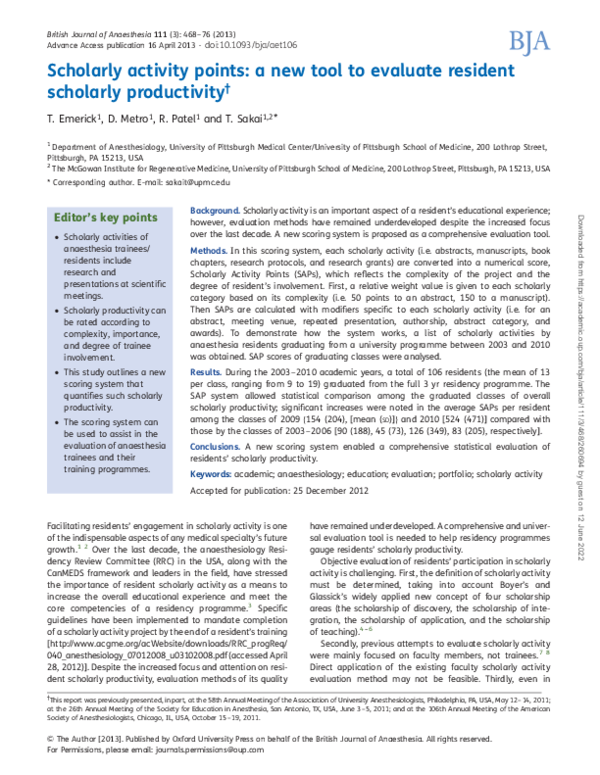 (PDF) Scholarly activity points: a new tool to evaluate resident ...