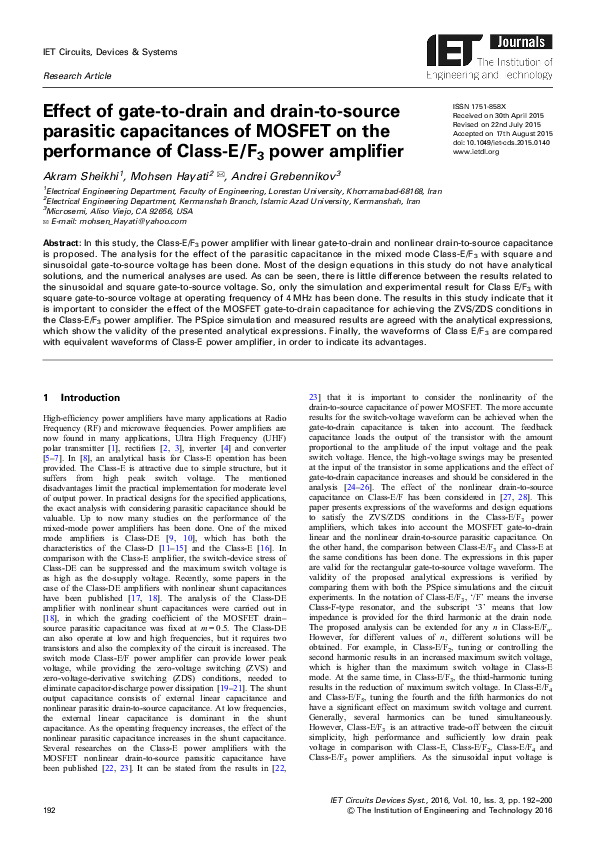 Pdf Effect Of Gate‐to‐drain And Drain‐to‐source Parasitic