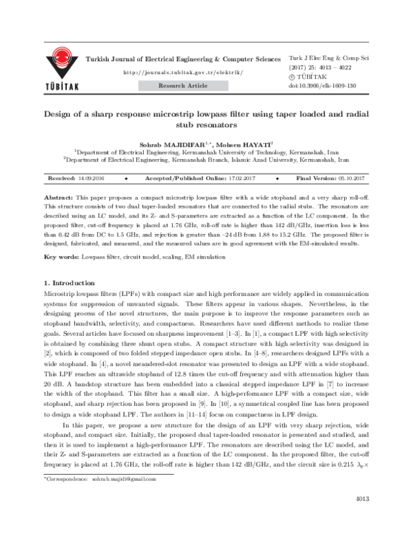 (PDF) Design of a sharp response microstrip lowpass filter using taper ...