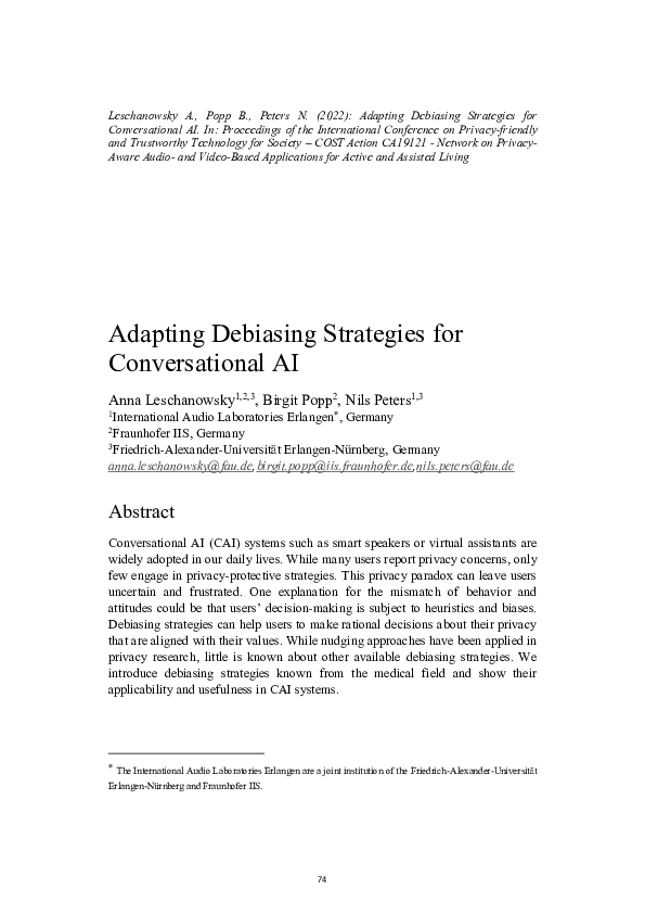 (PDF) Adapting Debiasing Strategies for Conversational AI