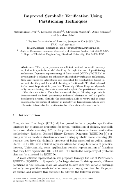 Pdf Improved Symbolic Verification Using Partitioning Techniques