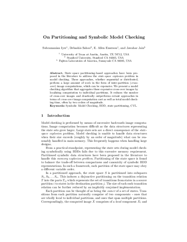 (PDF) On partitioning and symbolic model checking