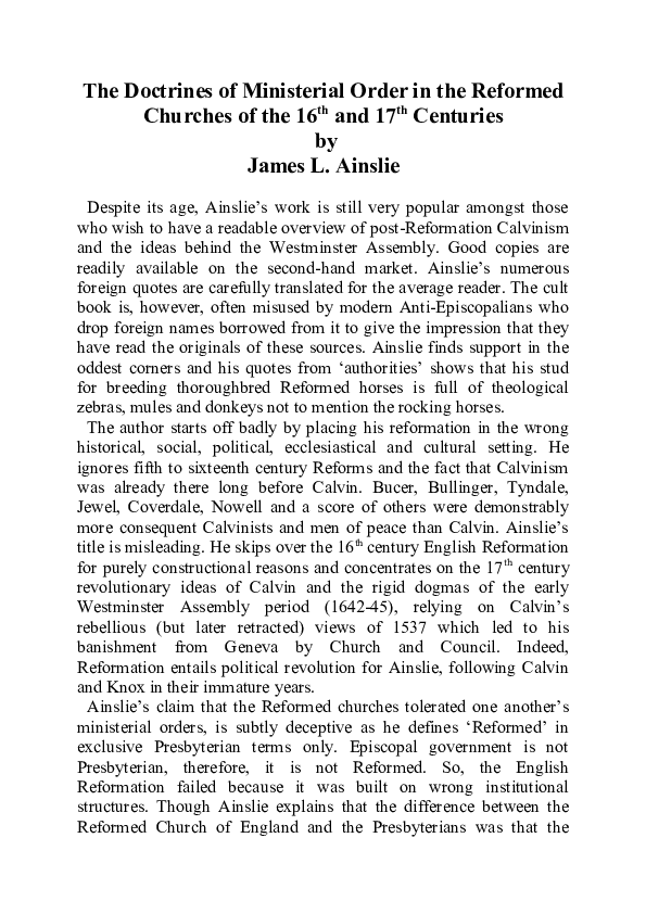 (DOC) The Doctrines of Ministerial Order in the Reformed Churches of ...