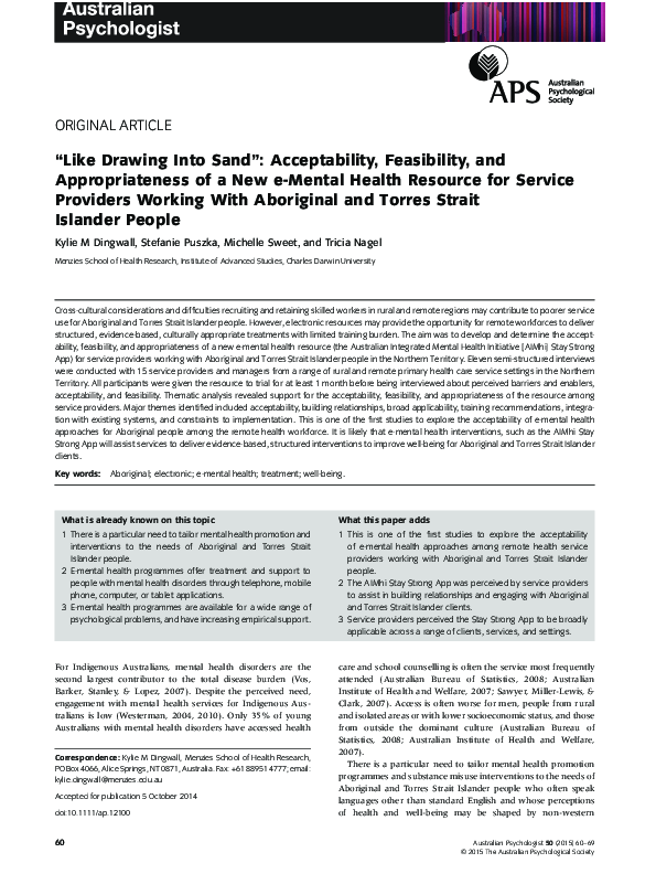 (PDF) “Like Drawing Into Sand”: Acceptability, Feasibility, and ...