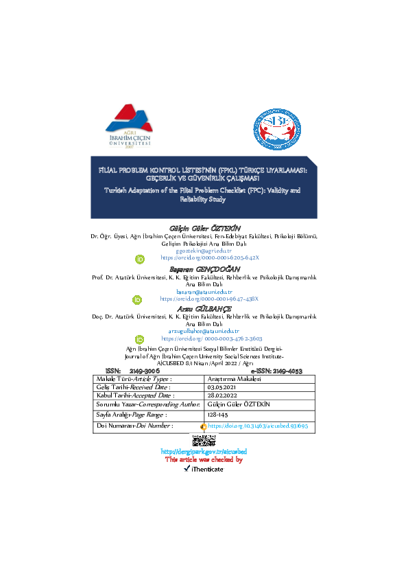 (PDF) Fi̇li̇al Problem Kontrol Li̇stesi̇’Ni̇n (FPKL) Türkçe Uyarlamasi ...