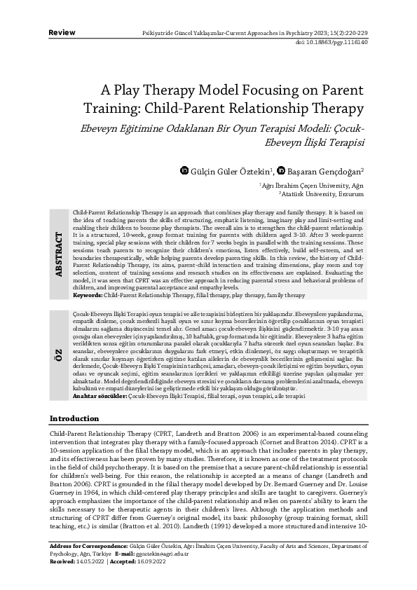 (PDF) A Play Therapy Model Focusing on Parent Training: Child-Parent ...