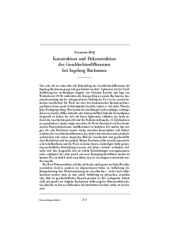 (PDF) Konstruktion und Dekonstruktion der Geschlechter-differenzen bei Ingeborg Bachmann