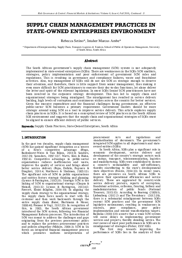 (PDF) Supply chain management practices in state-owned enterprises environment