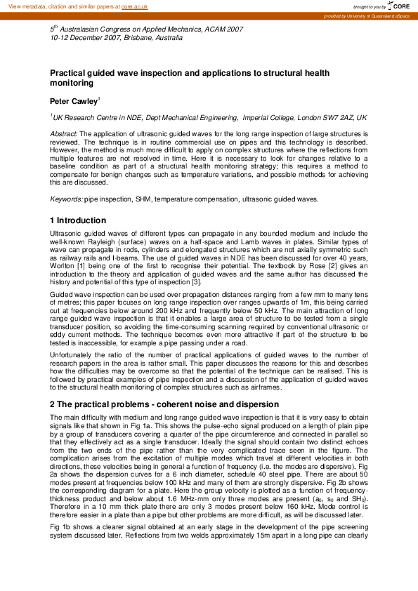 (PDF) Practical guided wave inspection and applications to structural health monitoring
