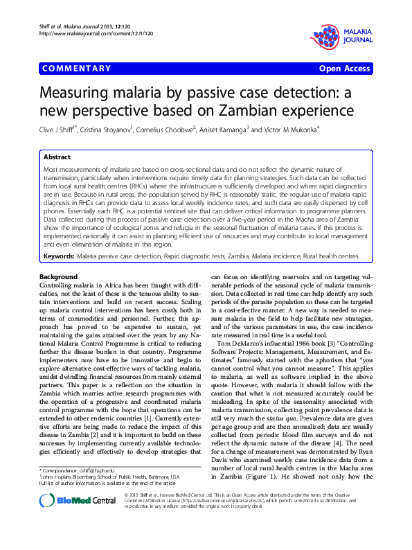 (PDF) Measuring malaria by passive case detection: a new perspective ...