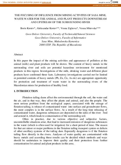 (PDF) The focusing of influence from mining activities of Sasa mine ...