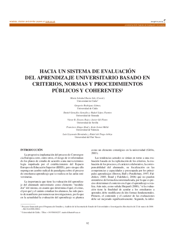 (PDF) Hacia un sistema de evaluación del aprendizaje universitario basado en criterios, normas y ...