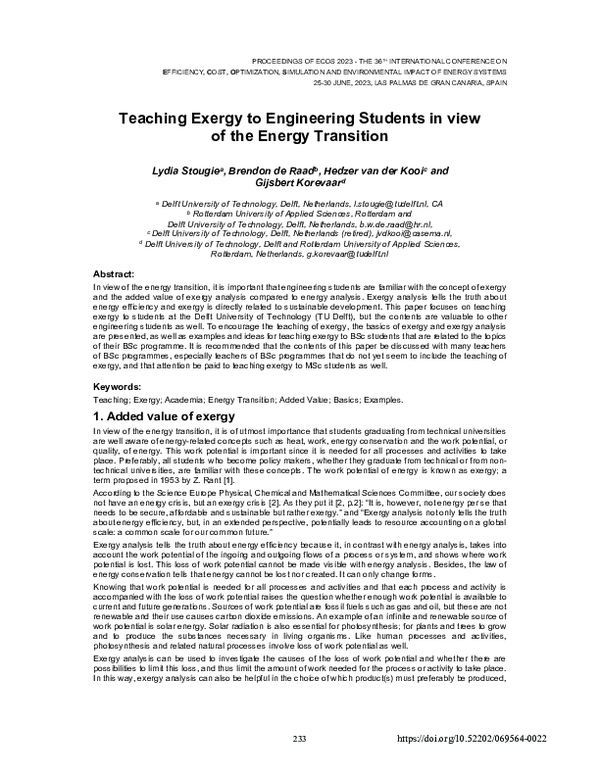 (PDF) Teaching Exergy to Engineering Students in View of the Energy ...