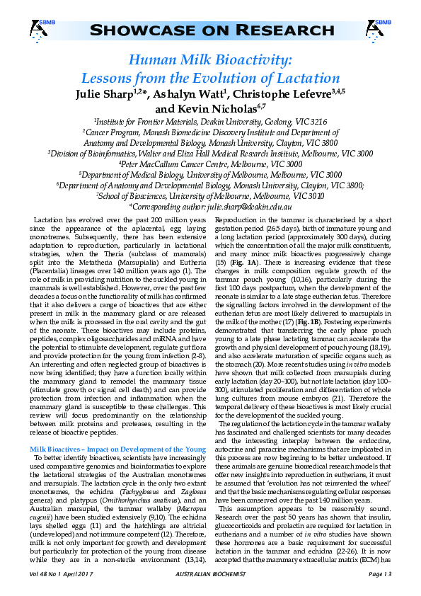 (PDF) Human milk bioactivity: lessons from the evolution of lactation