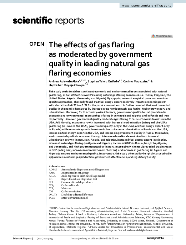 (PDF) The effects of gas flaring as moderated by government quality in ...