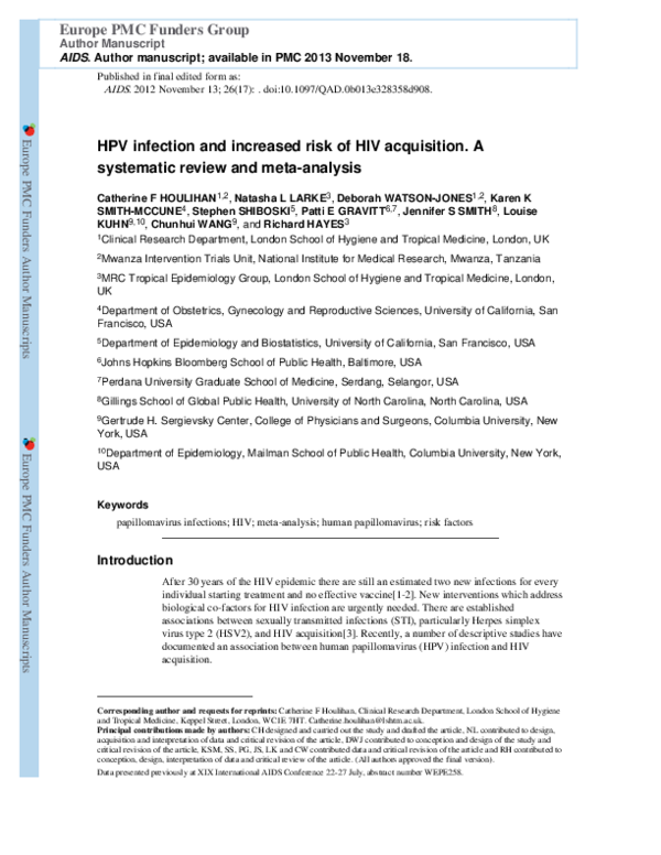 (PDF) Human papillomavirus infection and increased risk of HIV ...