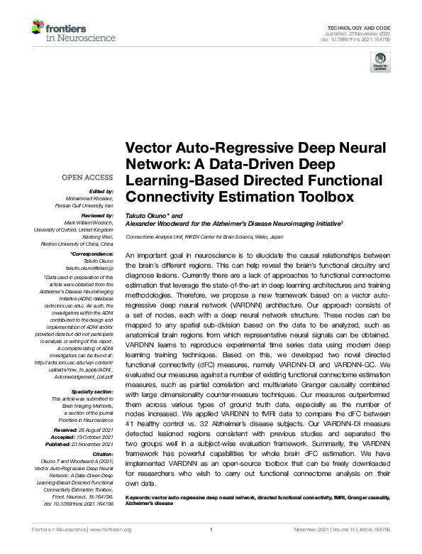 Pdf Vector Auto Regressive Deep Neural Network A Data Driven Deep Learning Based Directed
