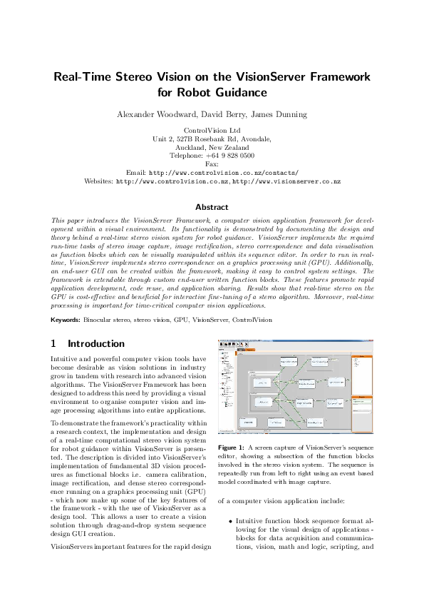 Pdf Real Time Stereo Vision On The Visionserver Framework For Robot Guidance