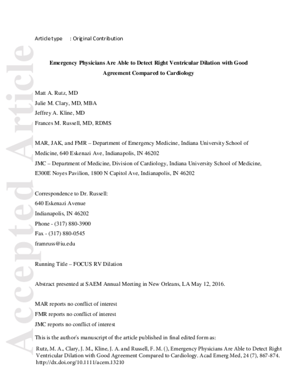 Pdf Emergency Physicians Are Able To Detect Right Ventricular 0330