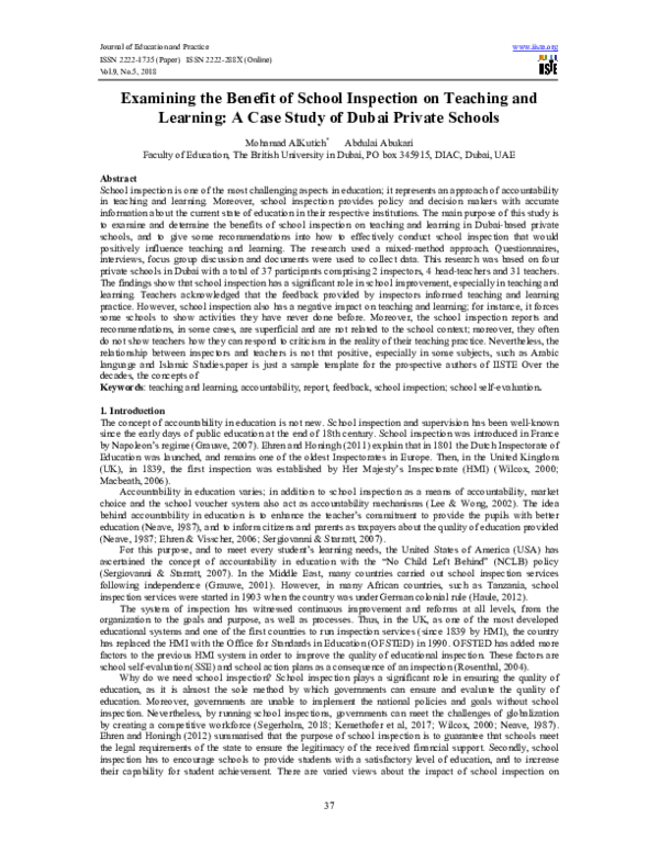 (PDF) Examining the Benefit of School Inspection on Teaching and ...