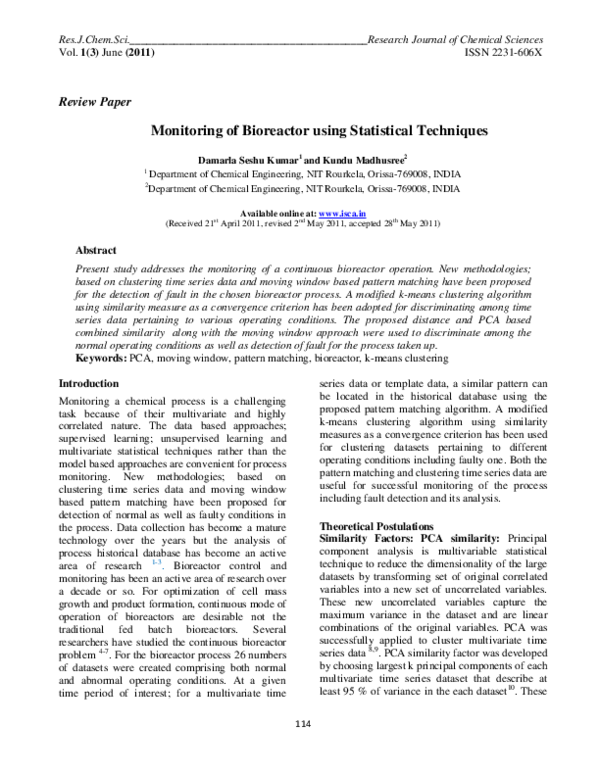 (PDF) Monitoring of Bioreactor using Statistical Techniques