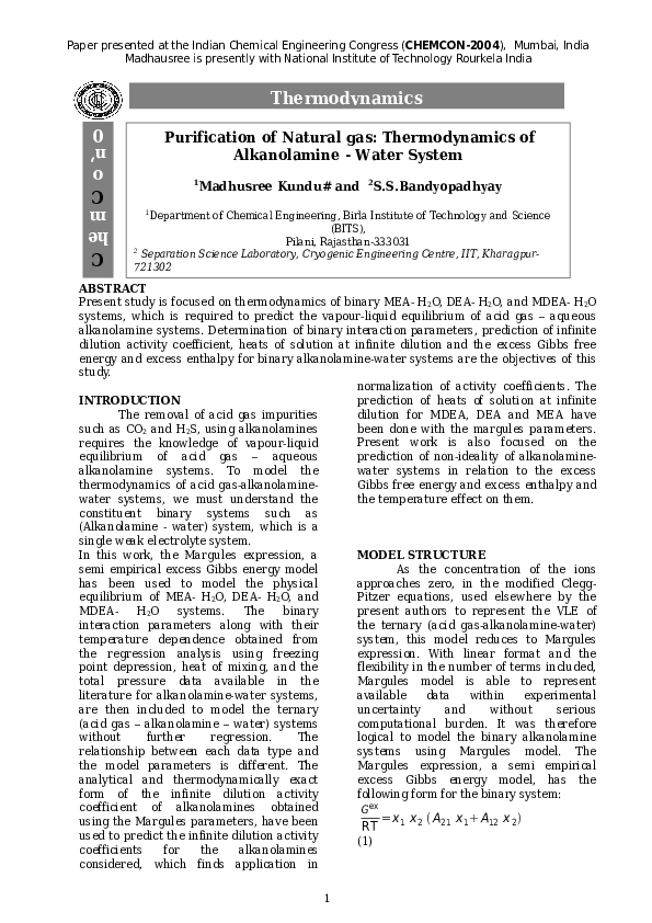 (PDF) Purification of Natural gas: Thermodynamics ofPurification of Natural gas: Thermodynamics ...