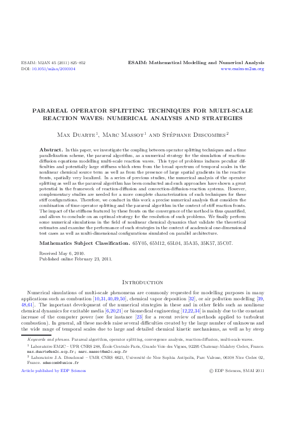 (PDF) Parareal operator splitting techniques for multi-scale reaction waves: Numerical analysis ...
